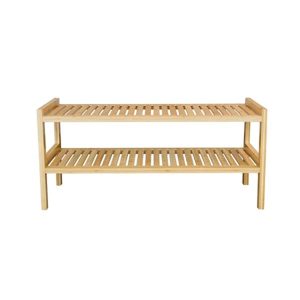 2 Tier Slatted Stackable Solid Bamboo Shoe Rack - 2-Tier - Bed Bath ...