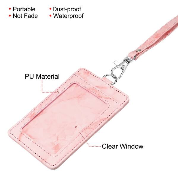 Id Badge Holders With Lanyard Pu Leather Vertical 2 Sided 4 Card Slots