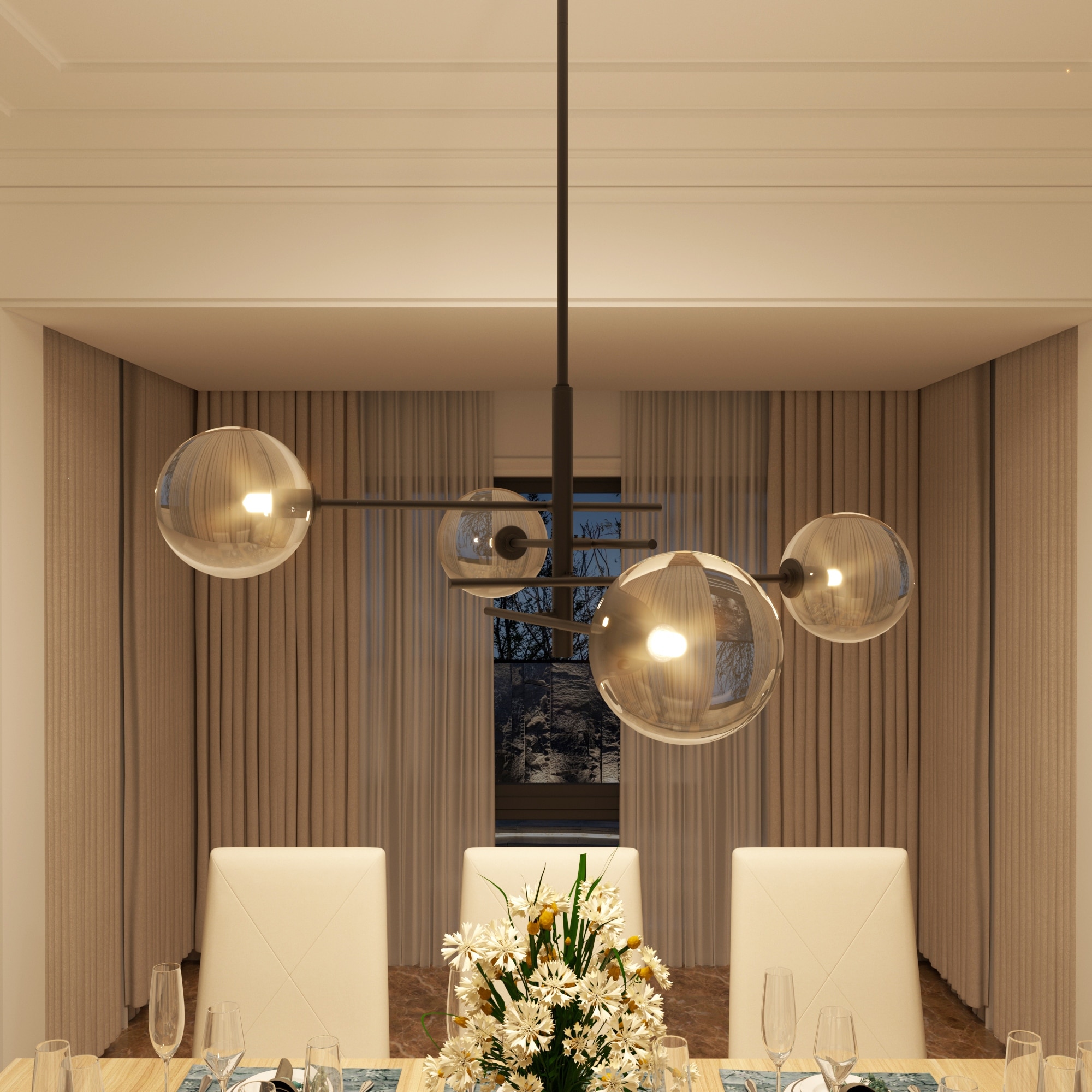 Modern 8-light Glass Globe Linear Chandelier - Brass Black - On Sale ...