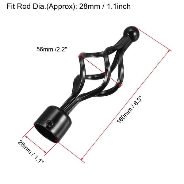 Curtain Rod Finials Iron Cap End for 28mm Drapery Pole Black 160mm x ...