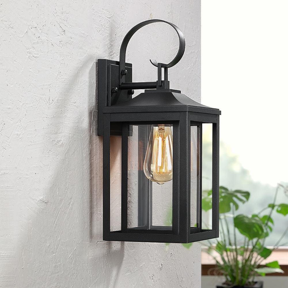 18"H 1-Light Black Outdoor Exterior Wall Lantern Sconce Light - On Sale ...