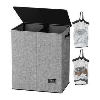 Double Laundry Hamper with Lid and Handle, Laundry Basket 2 Section ...