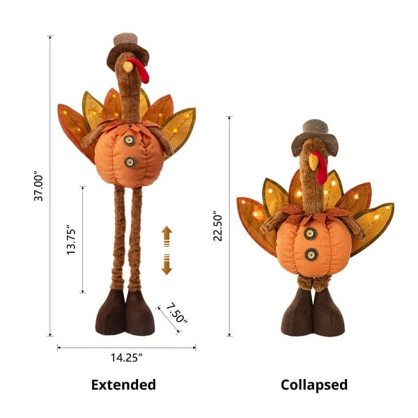 Glitzhome 37"H/24"H Thanksgiving LED Turkey Standing Decor with ...