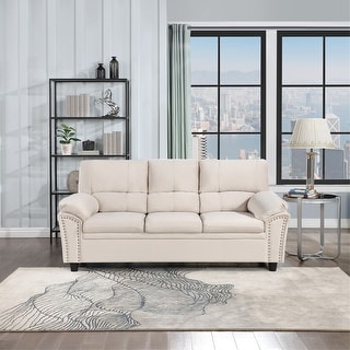 3-Seat Sofa with Velvet and Decorative Rivets - Bed Bath & Beyond ...
