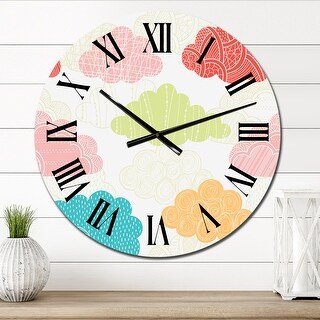Designart 'Blue Orange Green And Pink Clouds' Patterned wall clock ...