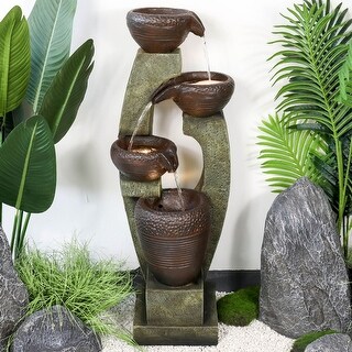Outdoor Water Fountain with Light, 40'' Resin Water Feature - Bed Bath ...