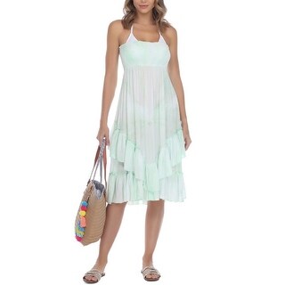 Raviya Women's Acid Wash Stretch Ruffled Tiered Sheer Smocked ...