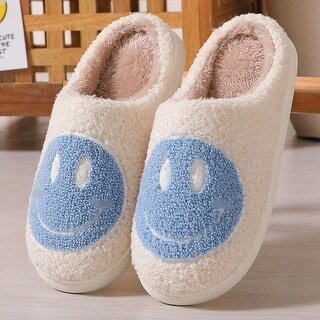 White & Blue Smiley Face Plush Slippers - Bed Bath & Beyond - 42318743