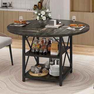 Moasis Round Dining Table with Storage Shelves Metal Legs for 4-6 ...