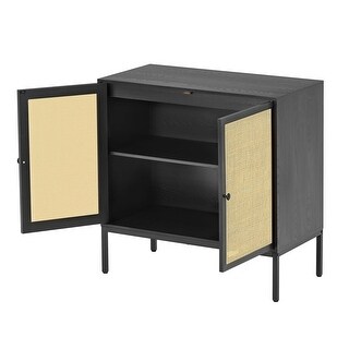 Rolland B Console Table Side Table with quare Rattan Doors Black - Bed ...