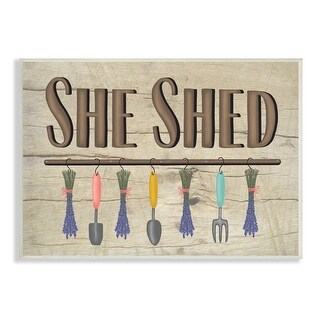 Stupell Rustic She Shed Phrase Lavender Bunches Garden Tools Wood Wall ...