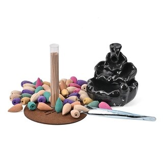 Black Ceramic Backflow Incense Holder Incense Burner Waterfall with 60 ...