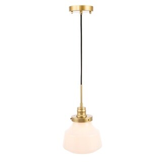 Lyle 1 light Brass and frosted white glass pendant - Exact Size - Bed ...