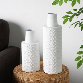 White Metal Wavy Textured Abstract Decorative Vase (Set of 2) - Bed ...