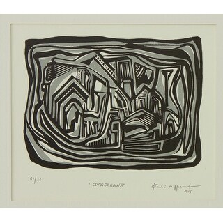 Novica Handmade Copacabana Brazilian Cityscape Woodcut Print In Black ...