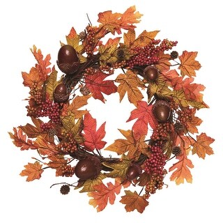 Maple Leaf and Acorn Artificial Fall Harvest Twig Wreath, 22-Inch - Bed ...