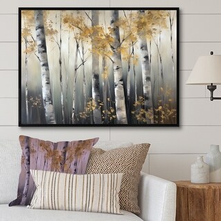Designart "Birch Tree Dense Forest Ii" Tree Framed Canvas Wall Art ...