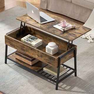 Lift Top Coffee Table, Industrial Wood Rising Tabletop Coffee Table ...