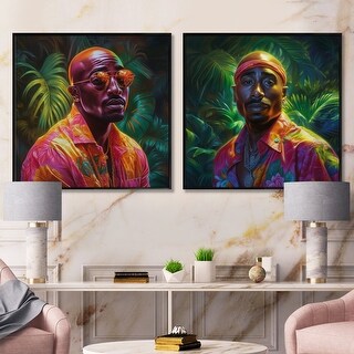Designart "2Pac Miami Vibes" Men Framed Art Set Of 2 - Modern Wall ...