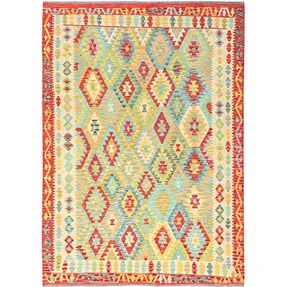 Shahbanu Rugs Colorful Flat Weave Afghan Kilim with Geometric Pattern ...