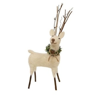 Large Felted White Standing Reindeer Ornament - 5"D x 7"W x 9"H - Bed ...