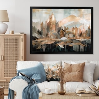 Designart "Grey Geometric Horizons" City Geometric Framed Wall Decor ...