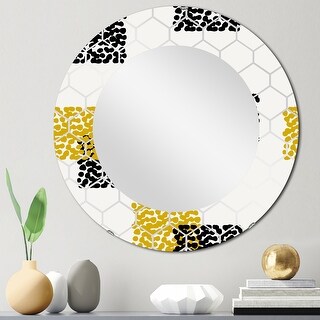 Designart 'Yellow And Black Dotted Squares' Printed Modern Wall Mirror ...