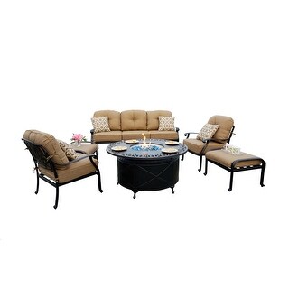 Elisabeth 6-Piece Patio Propane Fire Pit Conversation Set with Cushions ...