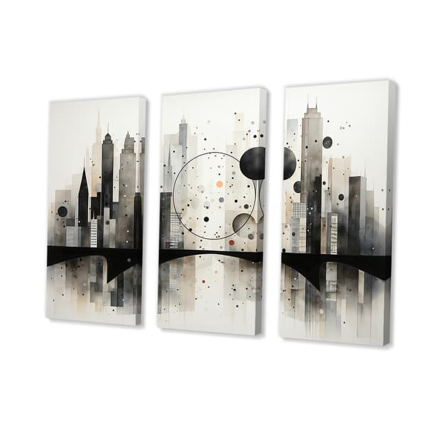 Designart "Grey Bridge Bold Symmetry Pointillism" Bridges Canvas Wall ...