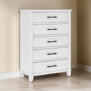 Gemi 53 Inch Tall Dresser Chest, 5 Drawer with Black Handles, White ...