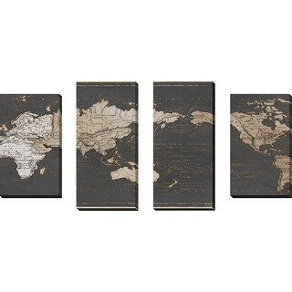 "World Map in Gold and Grey" Print on Canvas Set of 4 - Bed Bath ...