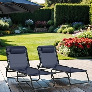 Patio Folding Sun Tanning Chair with Pillow,Breathable Mesh(Set of 2 ...
