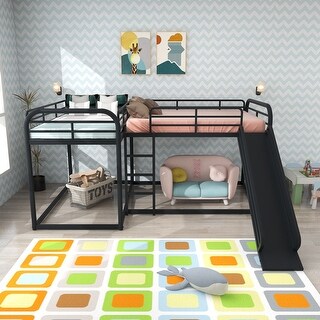 Twin and Full Size Mental Bunk Bed With Slide For 4-Person - Bed Bath ...