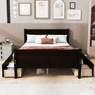 Full Platform Bed Frame w/ Drawes & Streamlined Headboard, Espresso ...