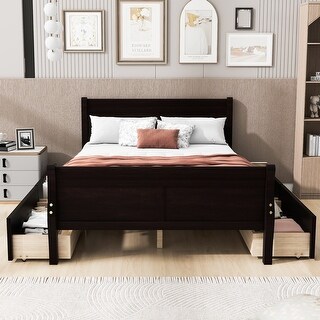 Full Storage Bed, Espresso Platform Bed Frame with 4 Drawers ...