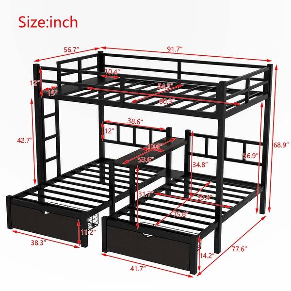 FULL XL Over Twin and Twin Triple Bunk Bed with Drawers - Bed Bath & Beyond - 42197789