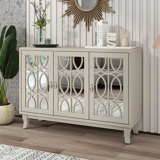 Modern Sideboard with Glass Doors, Console Table 3 Door Mirrored Buffet ...