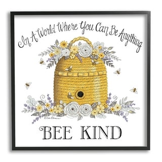 Stupell Bee Kind Encouraging Phrase Floral Decorated Hive Framed Wall ...