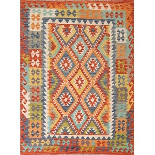 Kilim Reversible Multi-Color Area Rug Flat-weave Wool Carpet - 5'1" x 6 ...