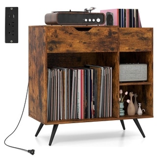 Costway Record Player Stand with Power Outlet, Drawer, Removable - See ...