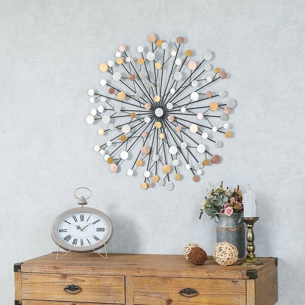 Wood Carved Scales and Radial Plate Abstract Wall Decor with Hammered ...
