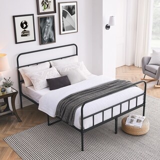 Black Queen Size Versatile Wrought Iron Platform Bed for Guests - Bed ...