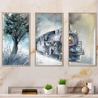 Designart "A Steam Locomotive In Winter Time" Industrial Framed Wall ...