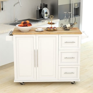 Modern 3-drawer Drop Leaf Rolling Kitchen Island Cart - N/A - Bed Bath ...