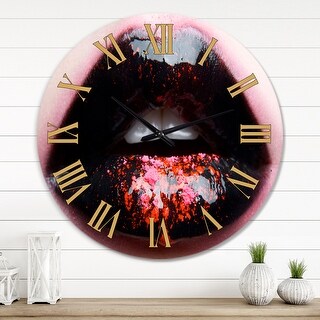 Designart 'Plump Woman Lips With Black and Pink' Modern wall clock ...