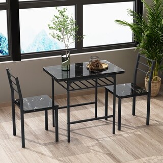 3-Piece Metal Frame Dining Set, Marble Finish Dining Table and 2 ...