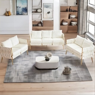 3 Piece Velvet Living Room Sofa Set with 3-Seater Sofa and 2 Loveseats ...