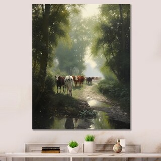 Designart "Cattle Cows Walking Near A Pond Rural Scene" Animals Cow ...