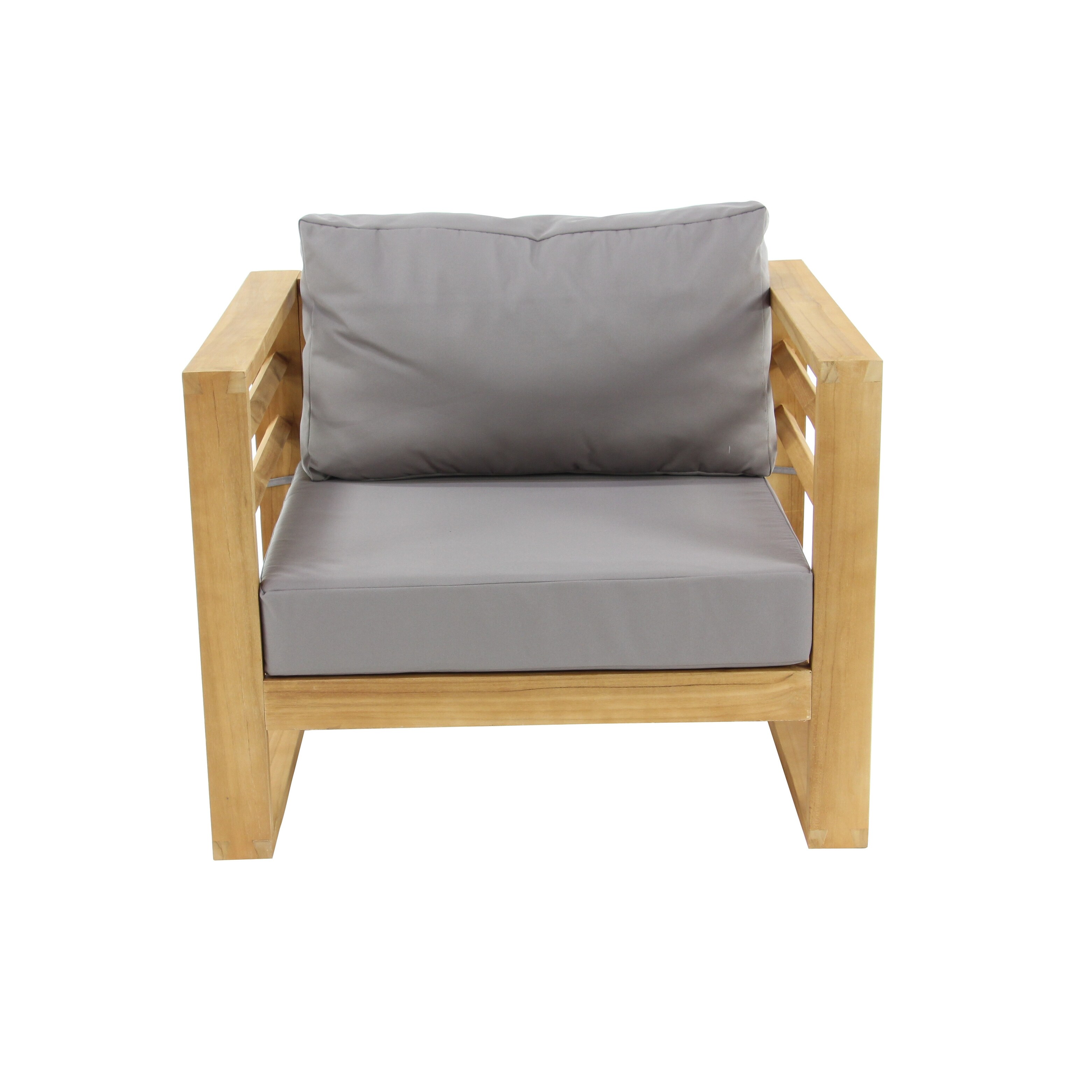 Brown Teak Wood Arm Chair and Loveseat Outdoor Seating Set with ...