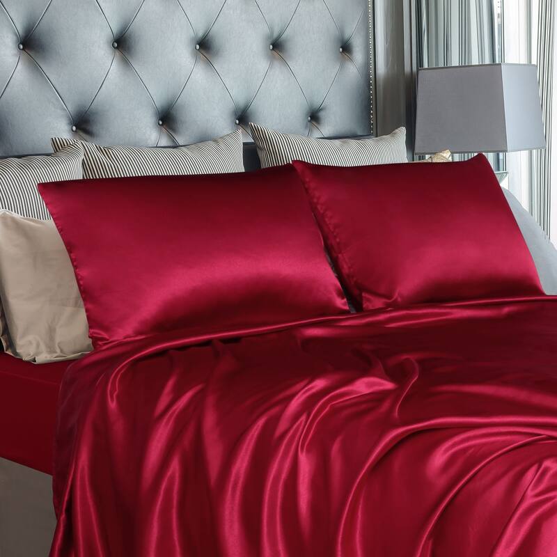 Satin Sheet Set 4 Pcs Polyester Silky and Soft Sheets - Overstock ...